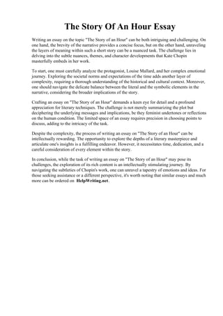 The Story Of An Hour Essay | PDF