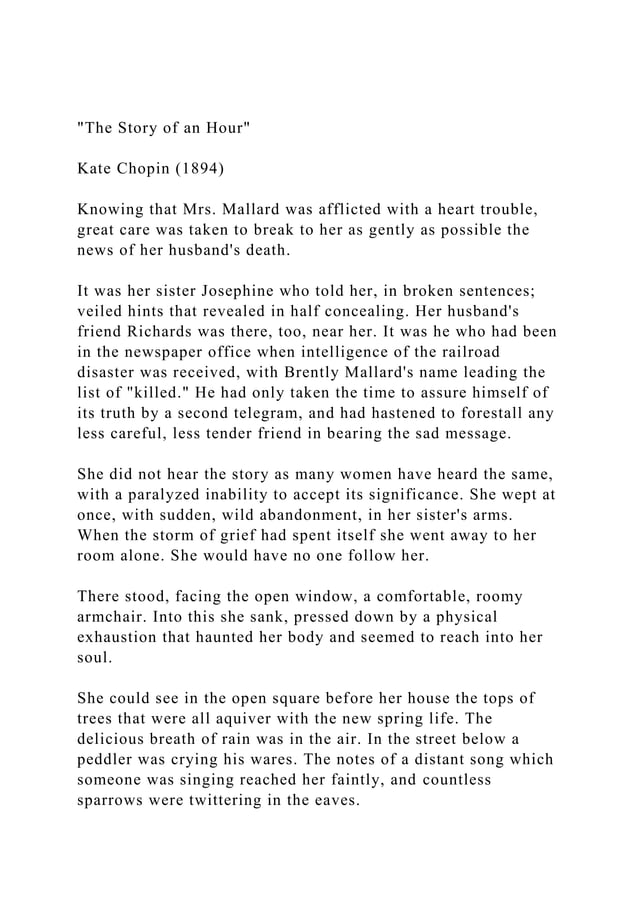 The Story of an Hour Kate Chopin (1894)Knowing that Mrs..docx ...