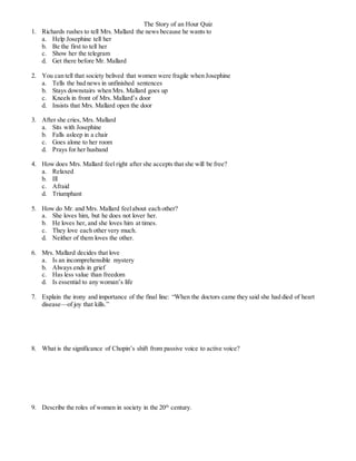 The story of an hour quiz | DOCX
