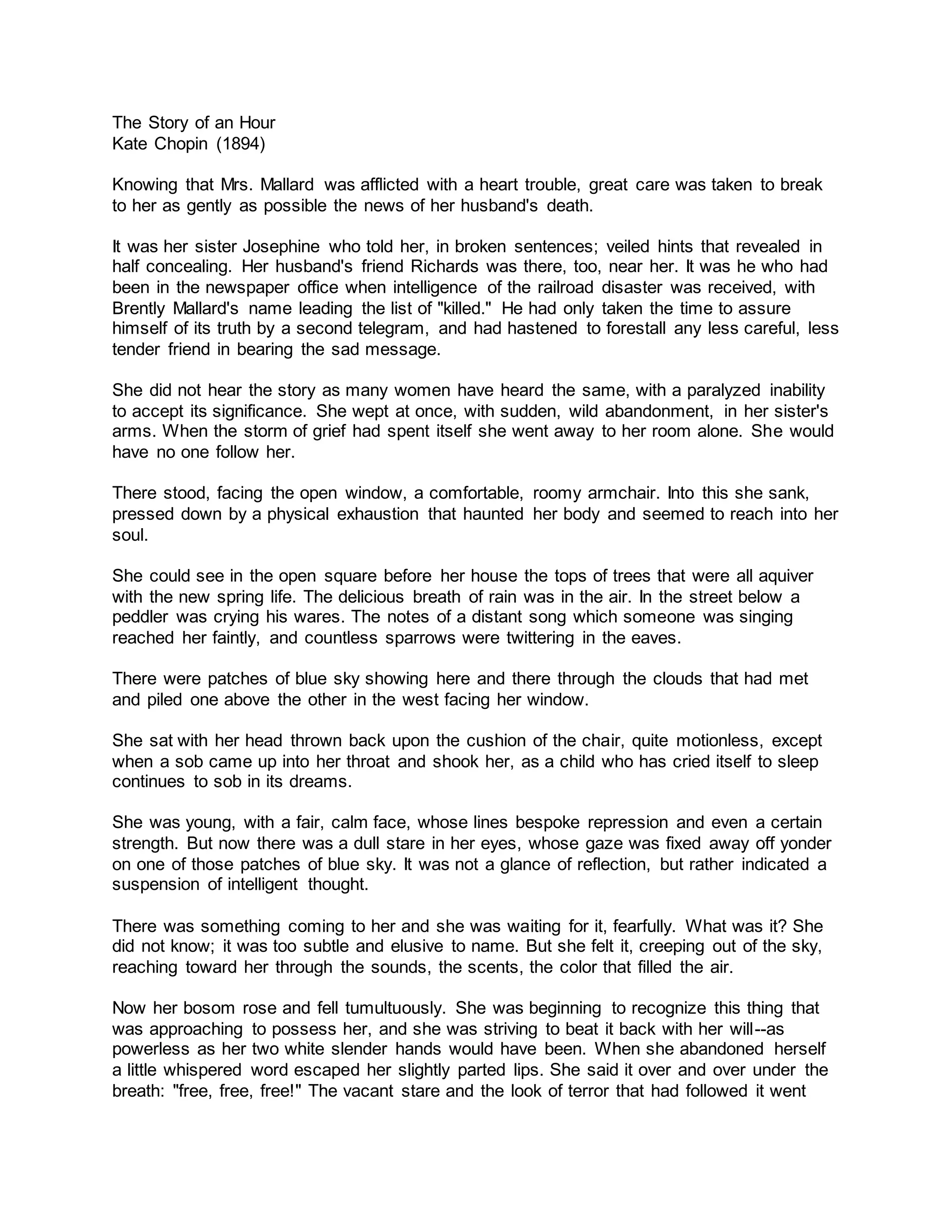 The story of an hour text | DOCX