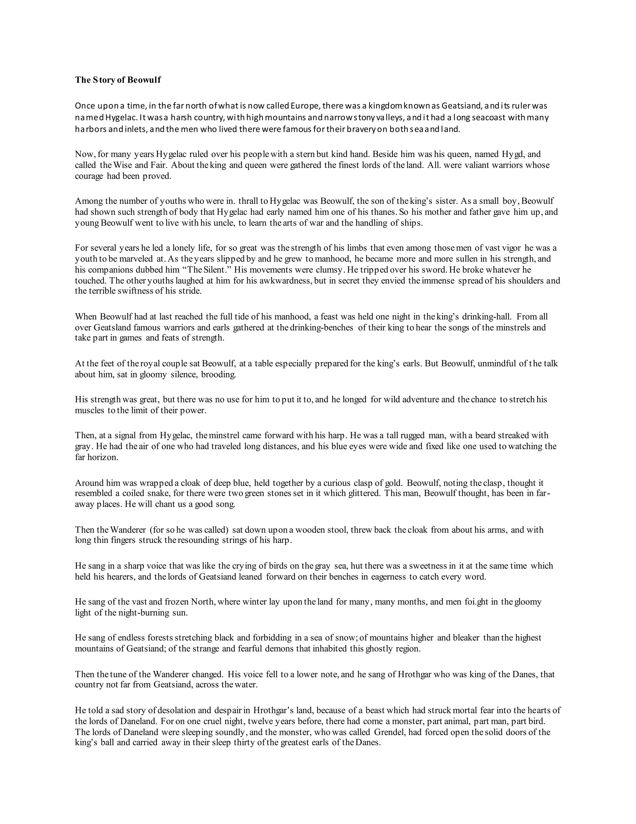The story of beowulf | DOCX