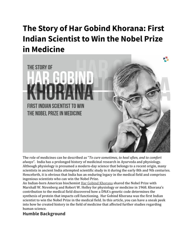 The Story of Har Gobind Khorana: First Indian Scientist to Win the ...