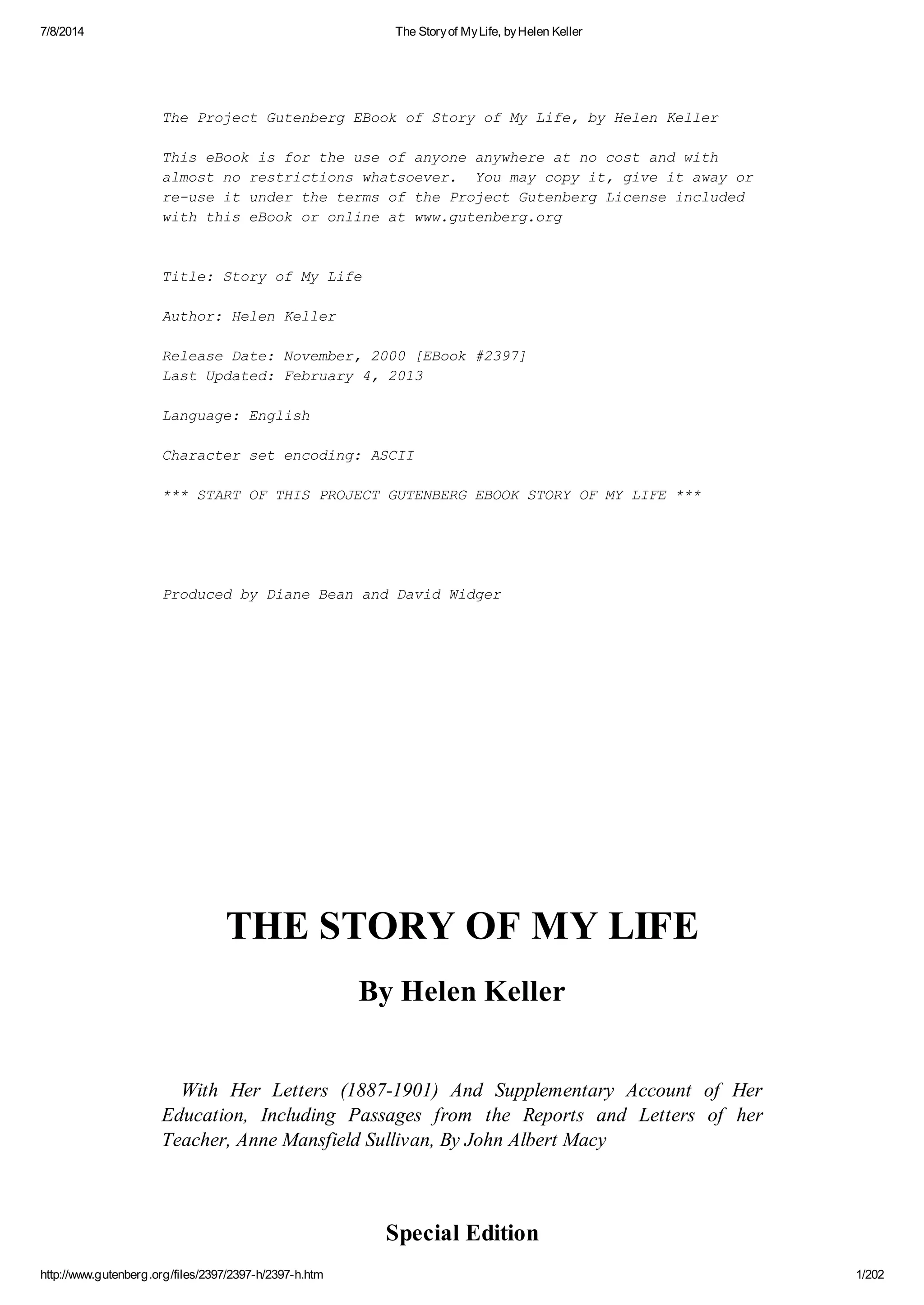 The story of my life, by helen keller | PDF