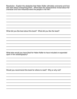 The story of My Life Reading Assessment | PDF