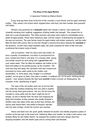 The Story of the Aged Mother: A Japanese Folktale | PDF