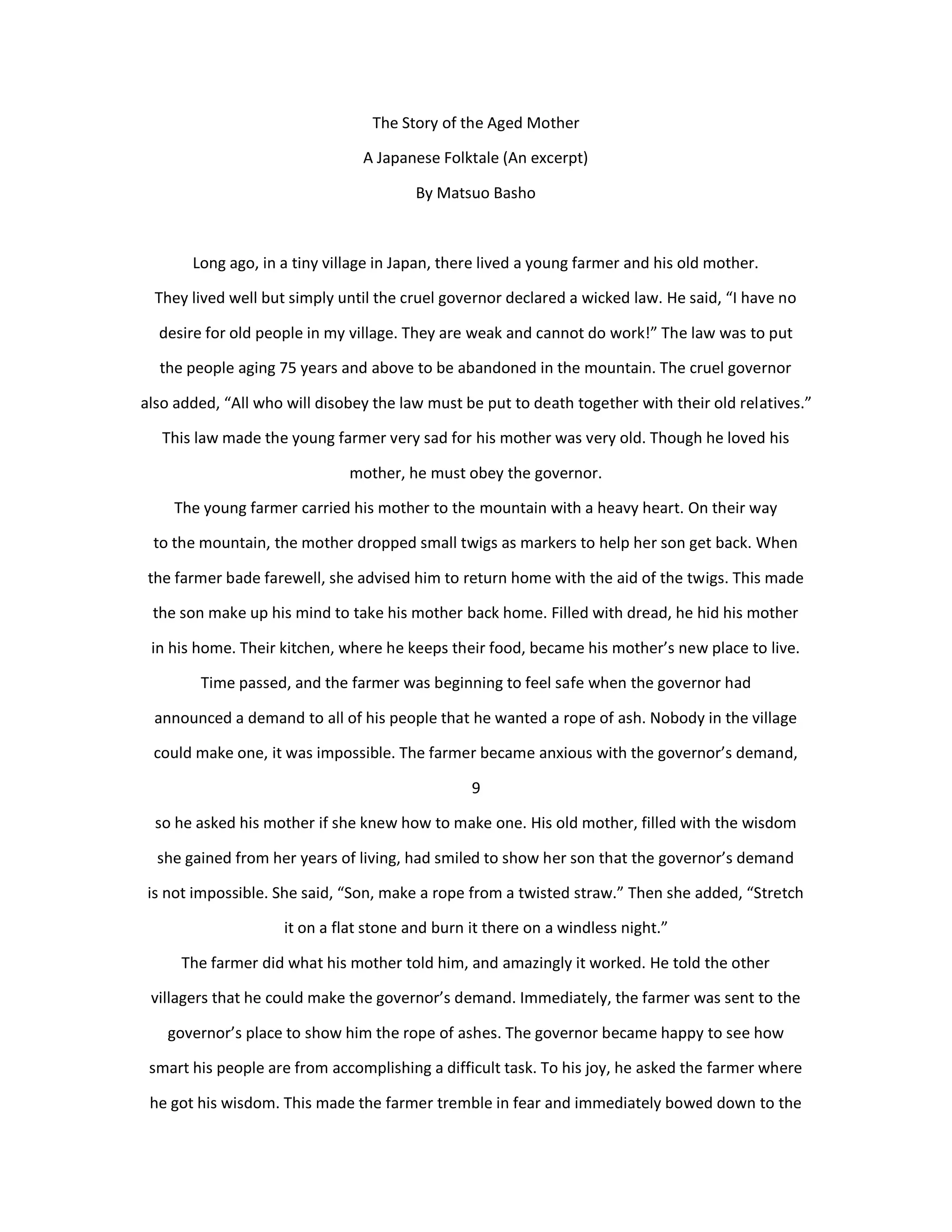 The Story of the Aged Mother | PDF
