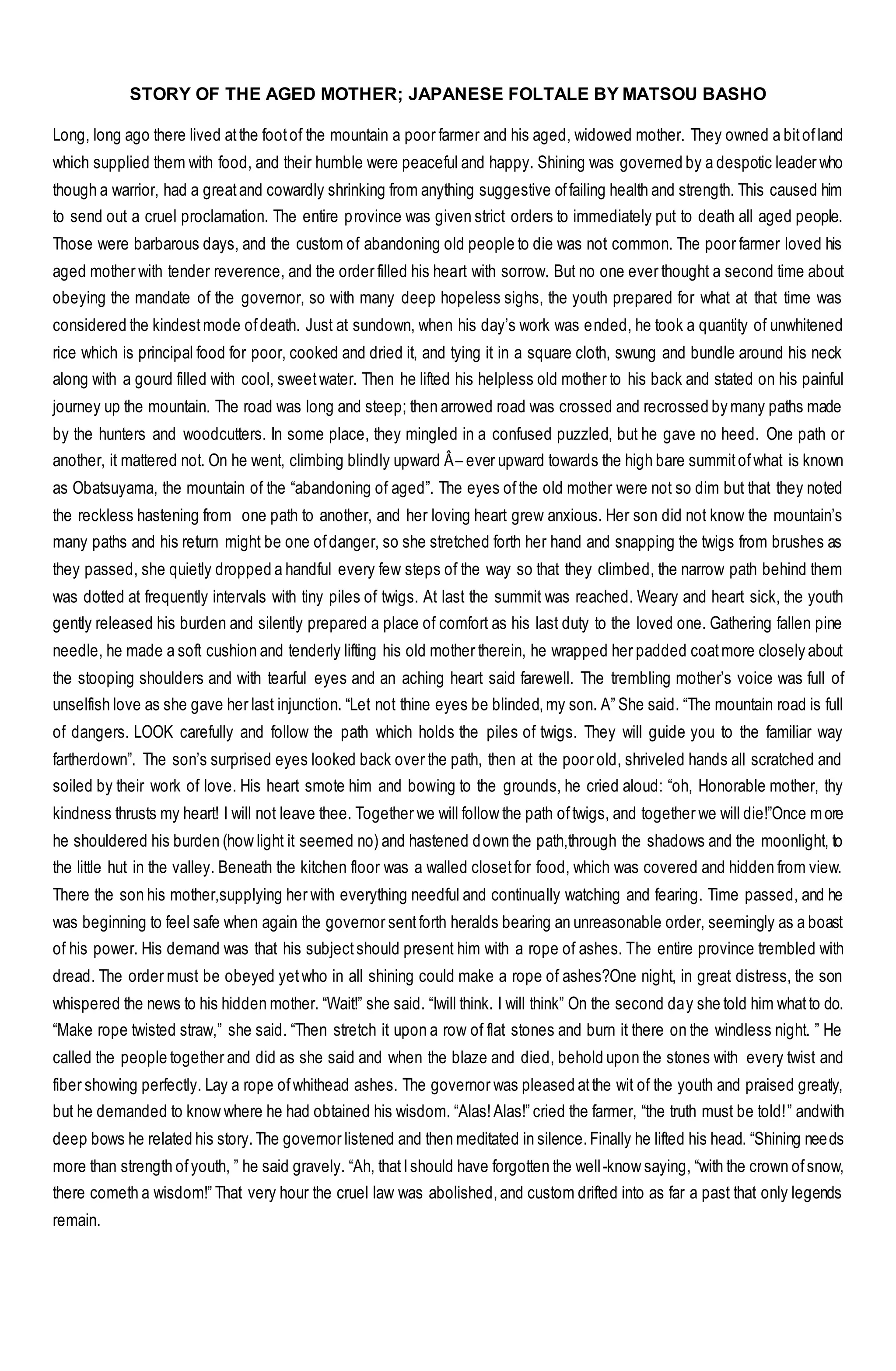 The Story of the Aged Mother | DOCX