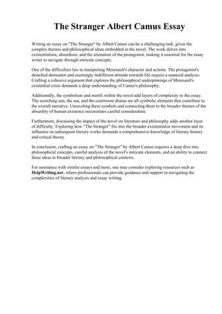 The Stranger Albert Camus Essay. Mid-America College of Funeral Service ...