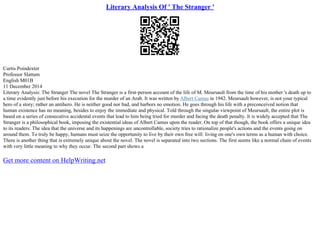 The Stranger By Albert Camus Essay | PPT
