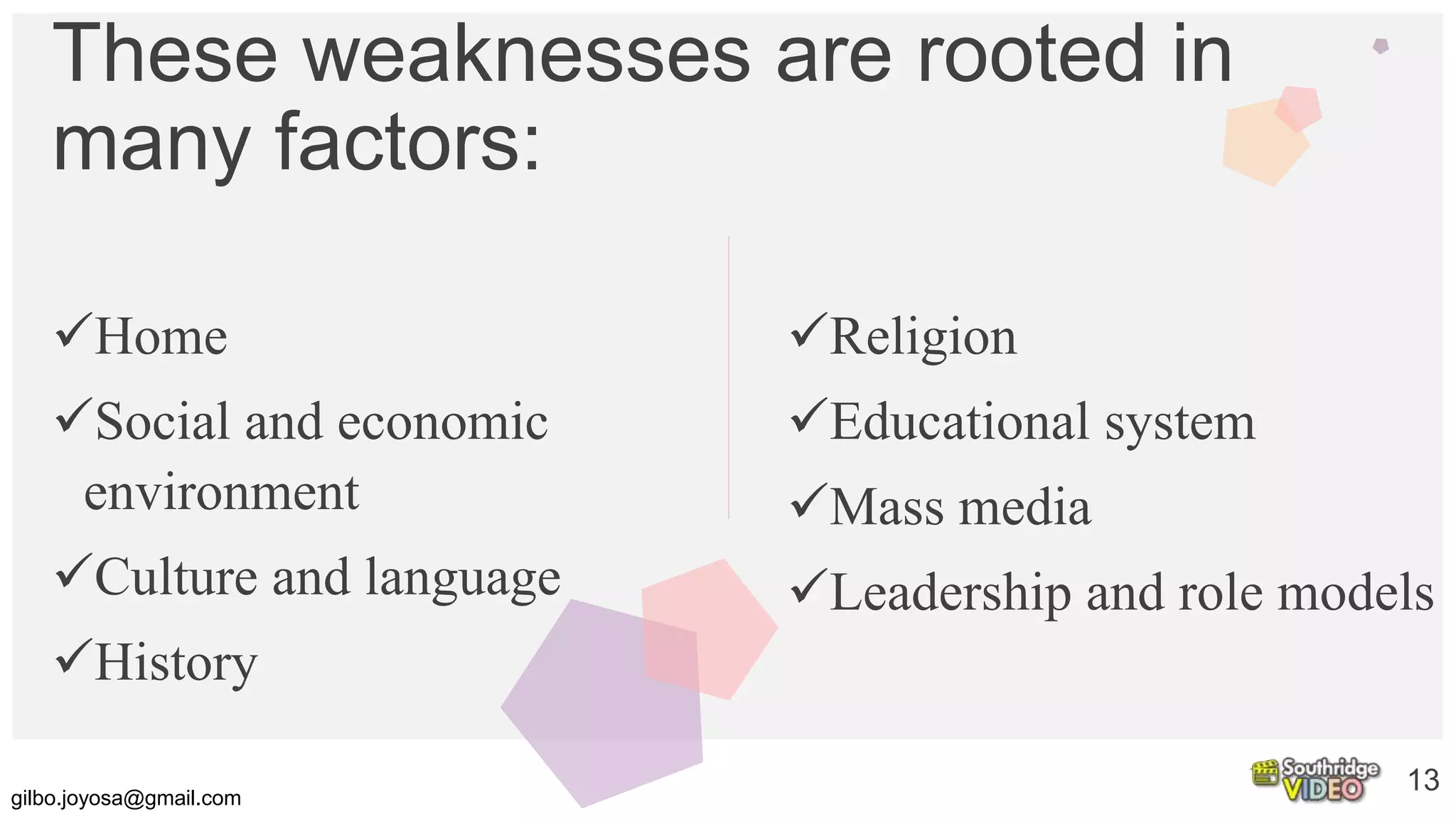 The strengths and weaknesses of the filipino character a socio cultural ...