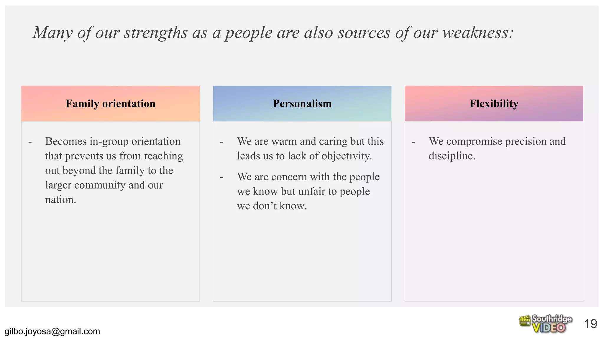 The strengths and weaknesses of the filipino character a socio cultural ...
