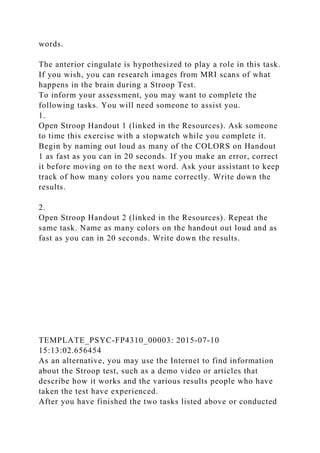 The Stroop Effect And Visual Perception Overview Write a 2-part .docx