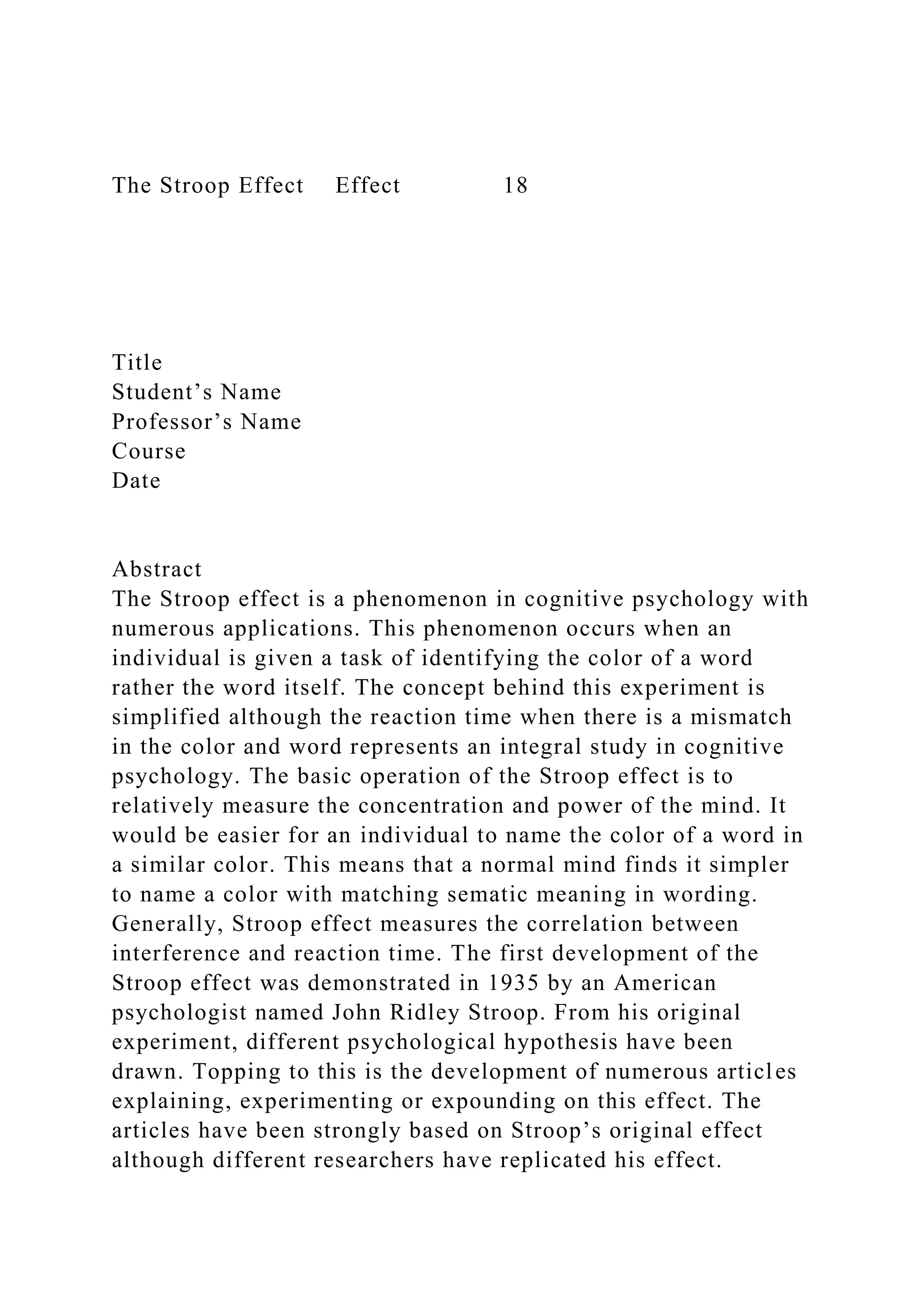 The Stroop EffectEffect18TitleStudent’s NamePro.docx