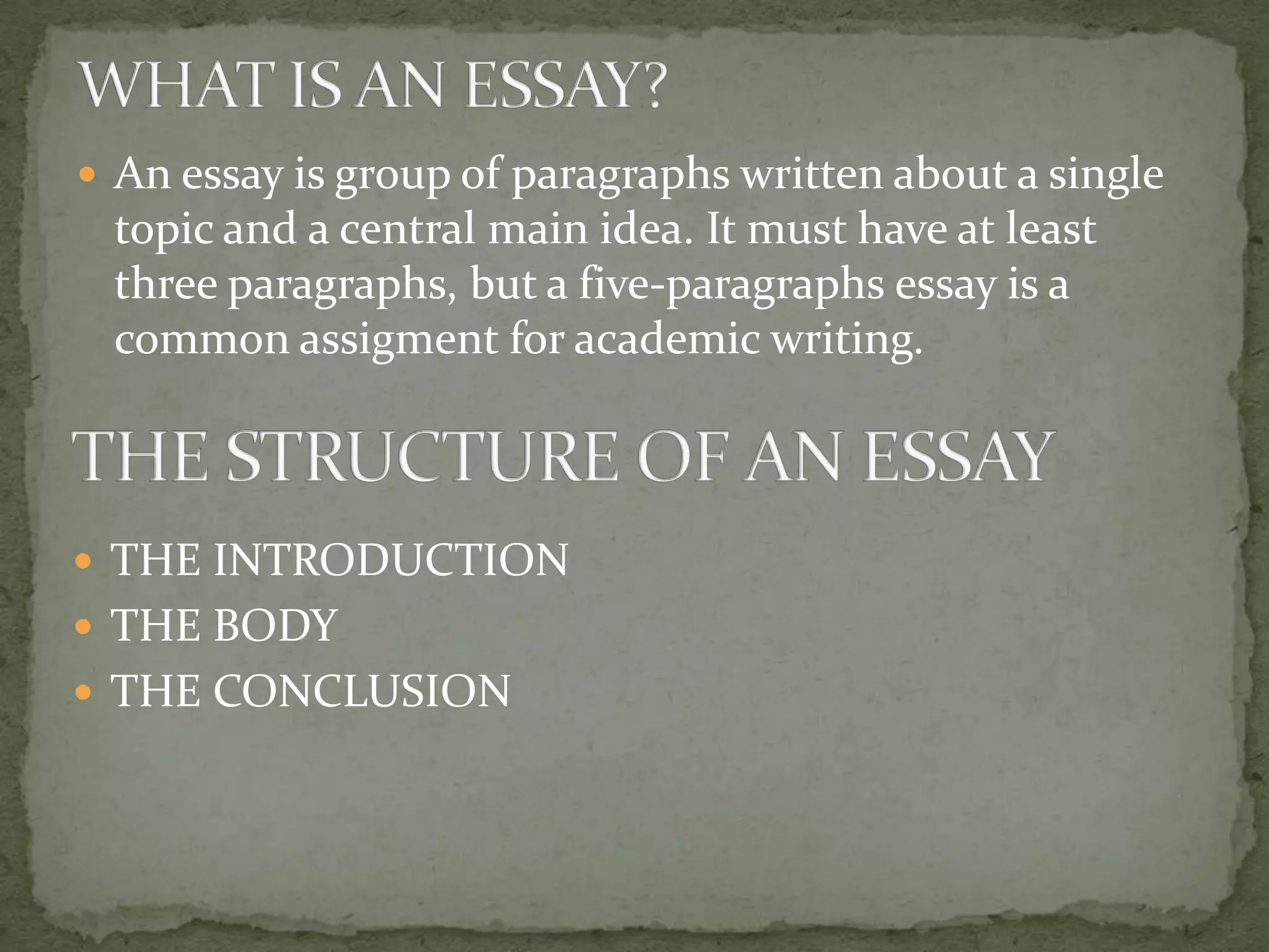 The structure of an essay | PPTX