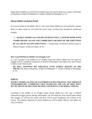 The struggles and difficulties hazrat Mahdi (pbuh) will face. english | DOC