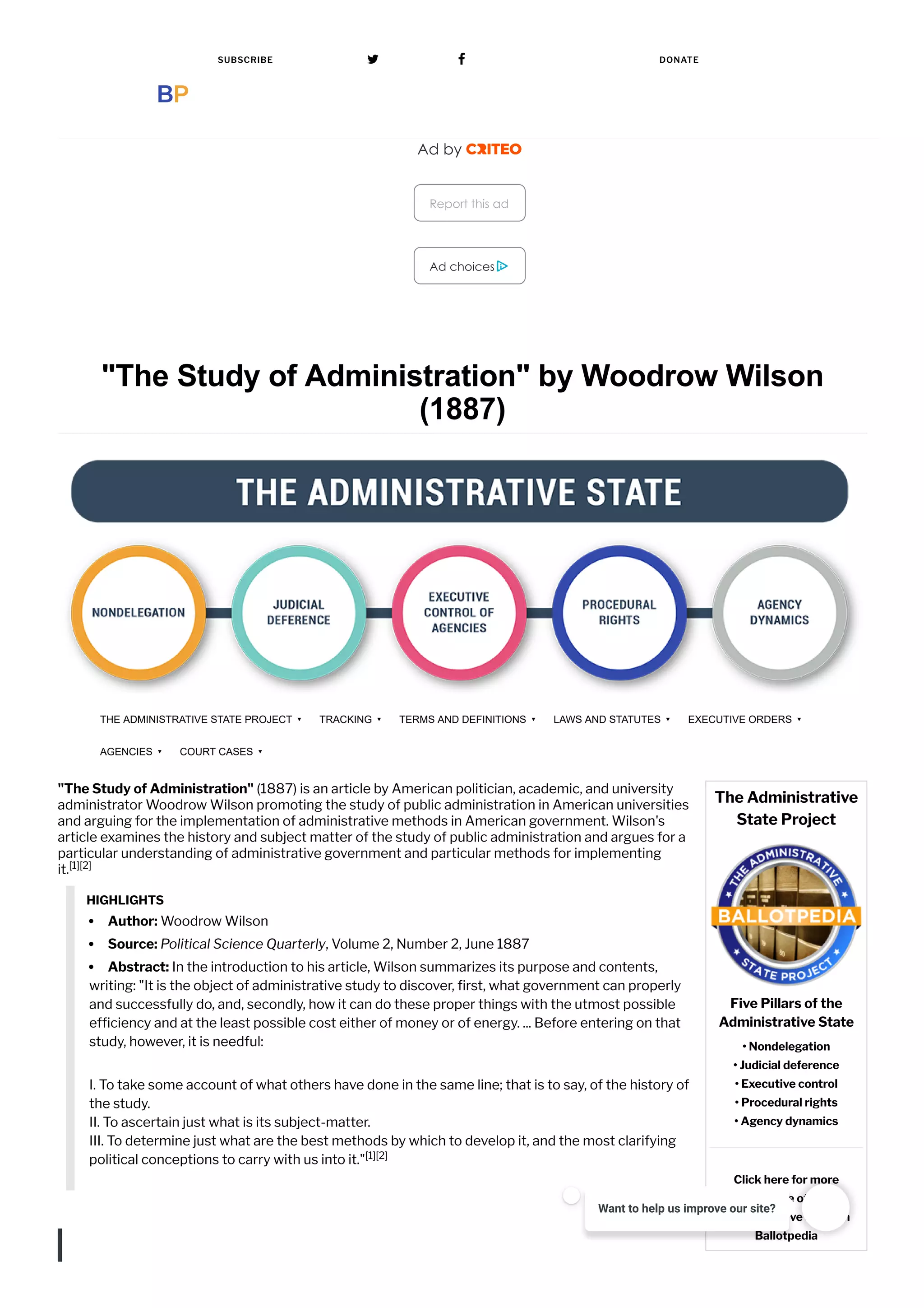 The study of administration by woodrow wilson (1887) | PDF