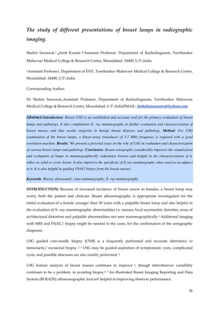 The study of different presentations of breast lumps in radiographic ...