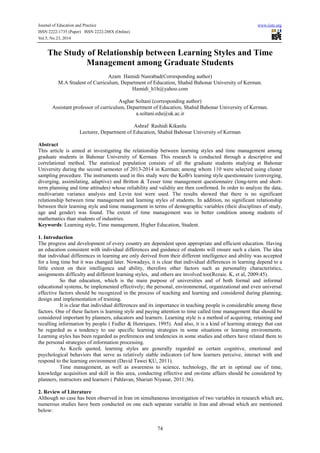 The study of relationship between learning styles and time management ...