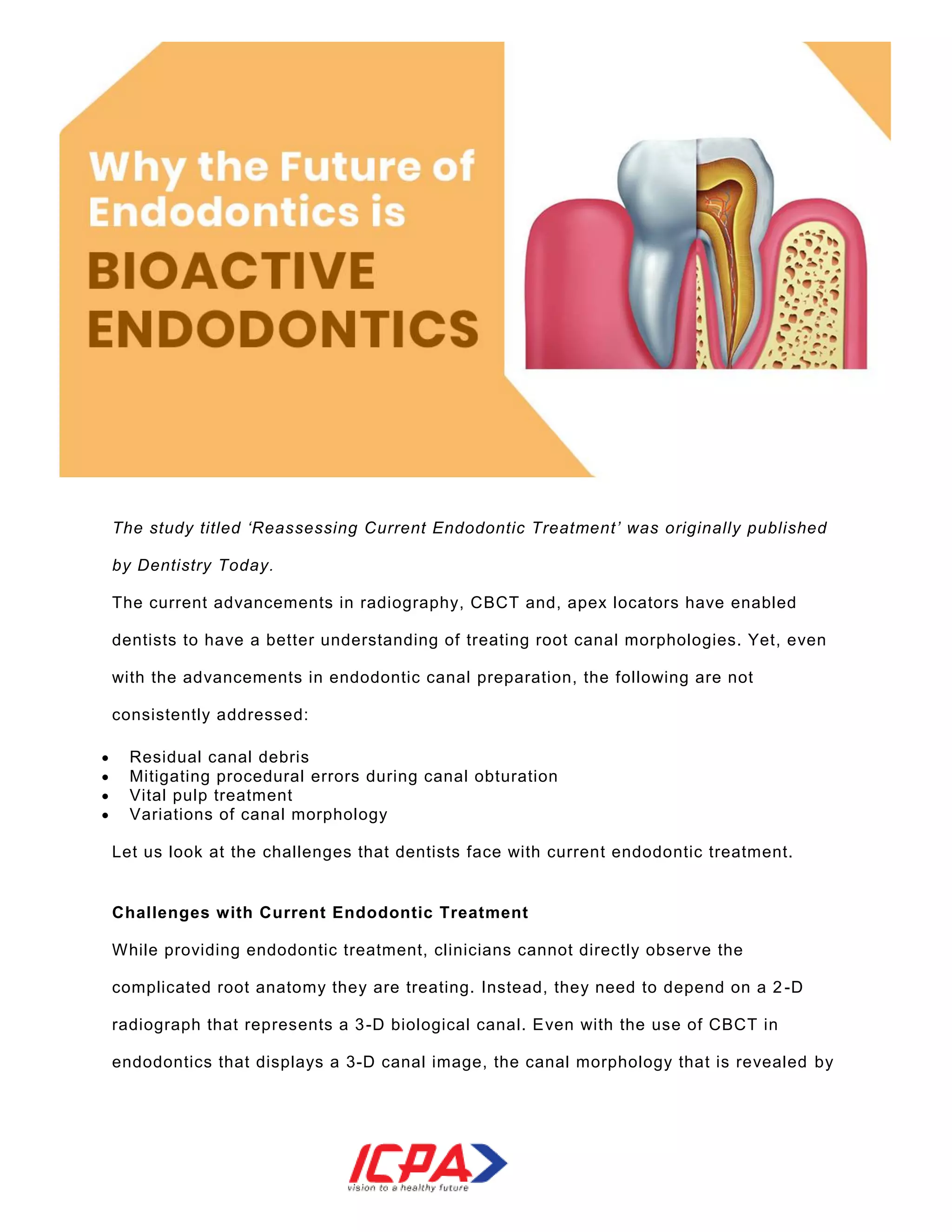 Why the Future of Endodontics is Bioactive Endodontics - ICPA Health Products Ltd | PDF | Dental ...