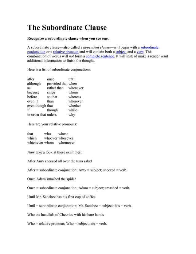 The subordinate clause | PDF
