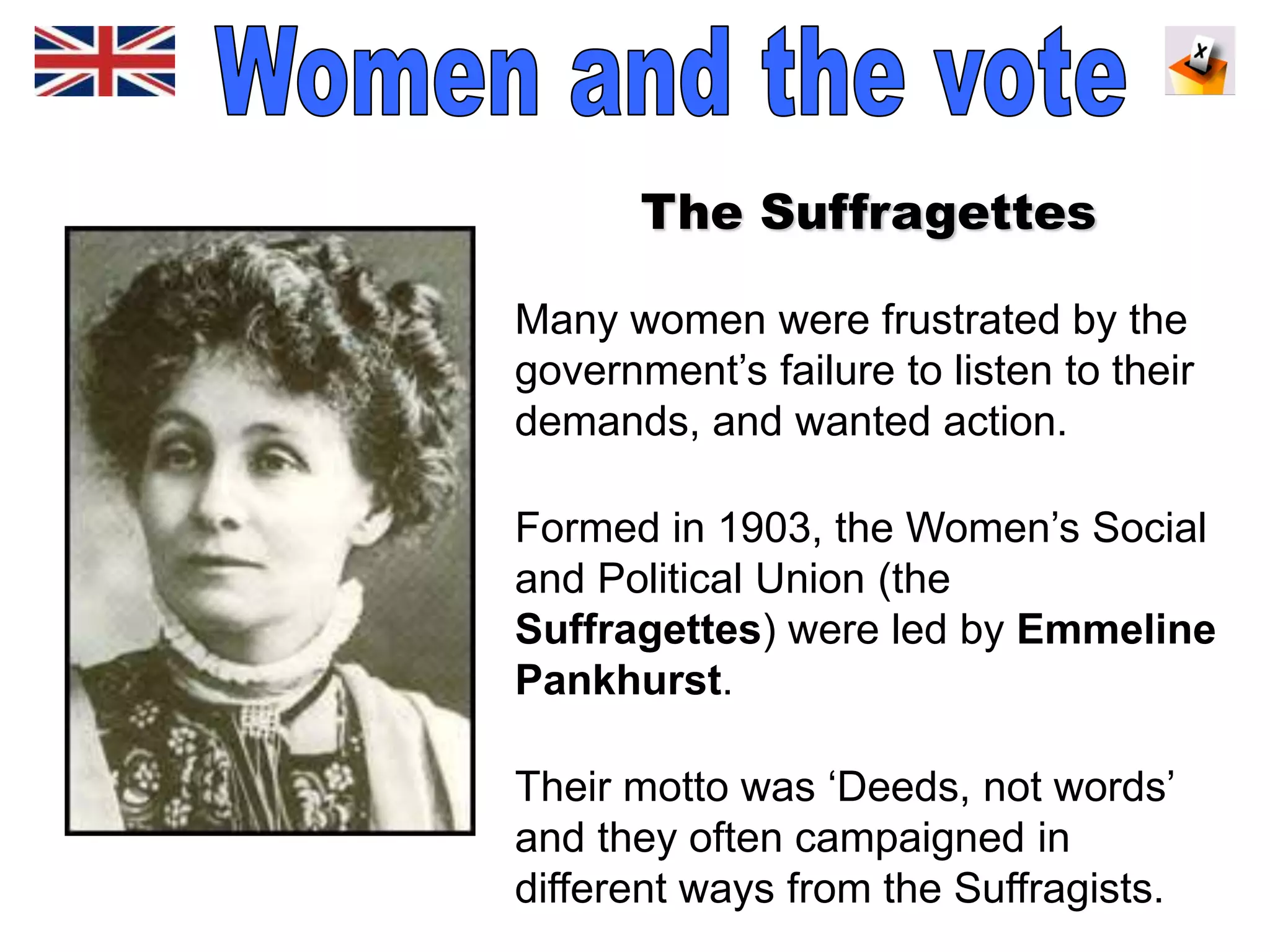 Women and the vote - The Suffragettes | PPT