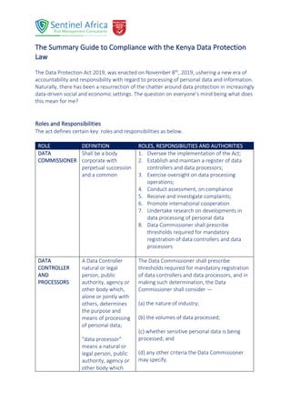 The Summary Guide to Compliance with the Kenya Data Protection Law | PDF