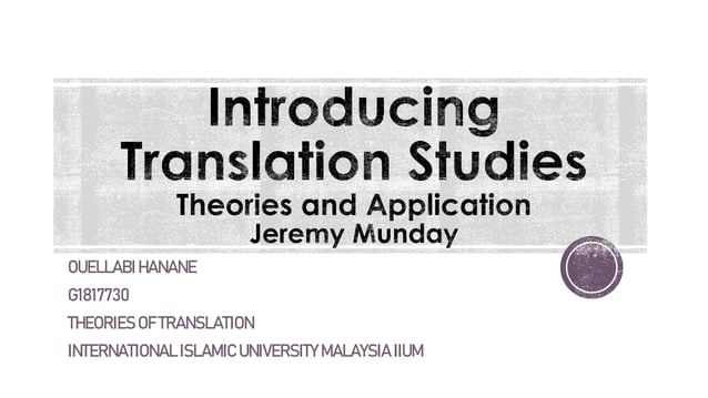 The summary of `Introducing Translation Studies` by Jeremy Munday | PDF | Education