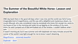 The summer of the beautiful white horse std11 | PPTX