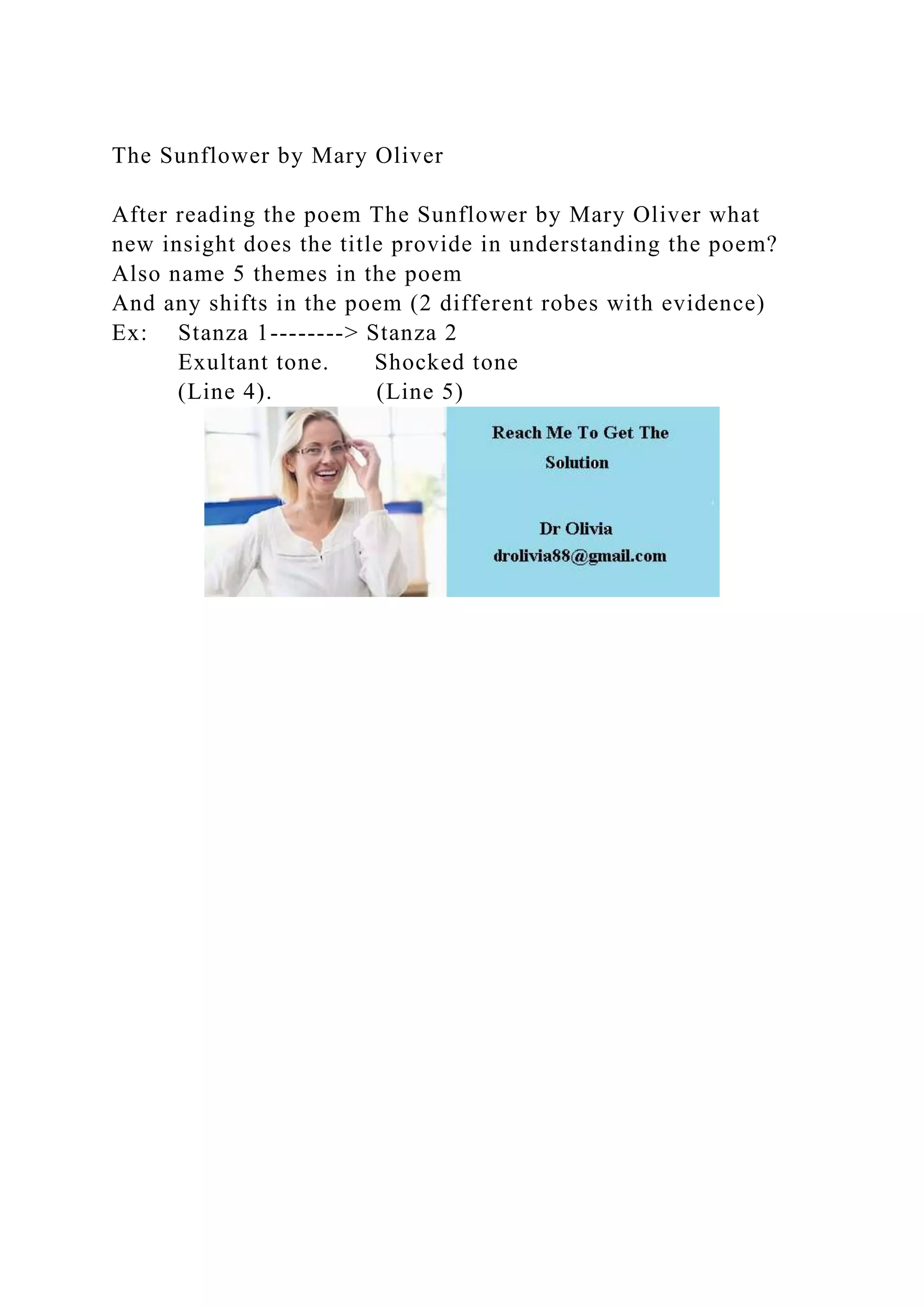 The Sunflower by Mary OliverAfter reading the poem The Sunflower.docx