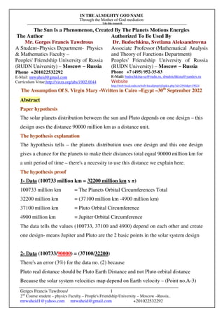 The Sun Is a Phenomenon, Created By The Planets Motions Energies ...