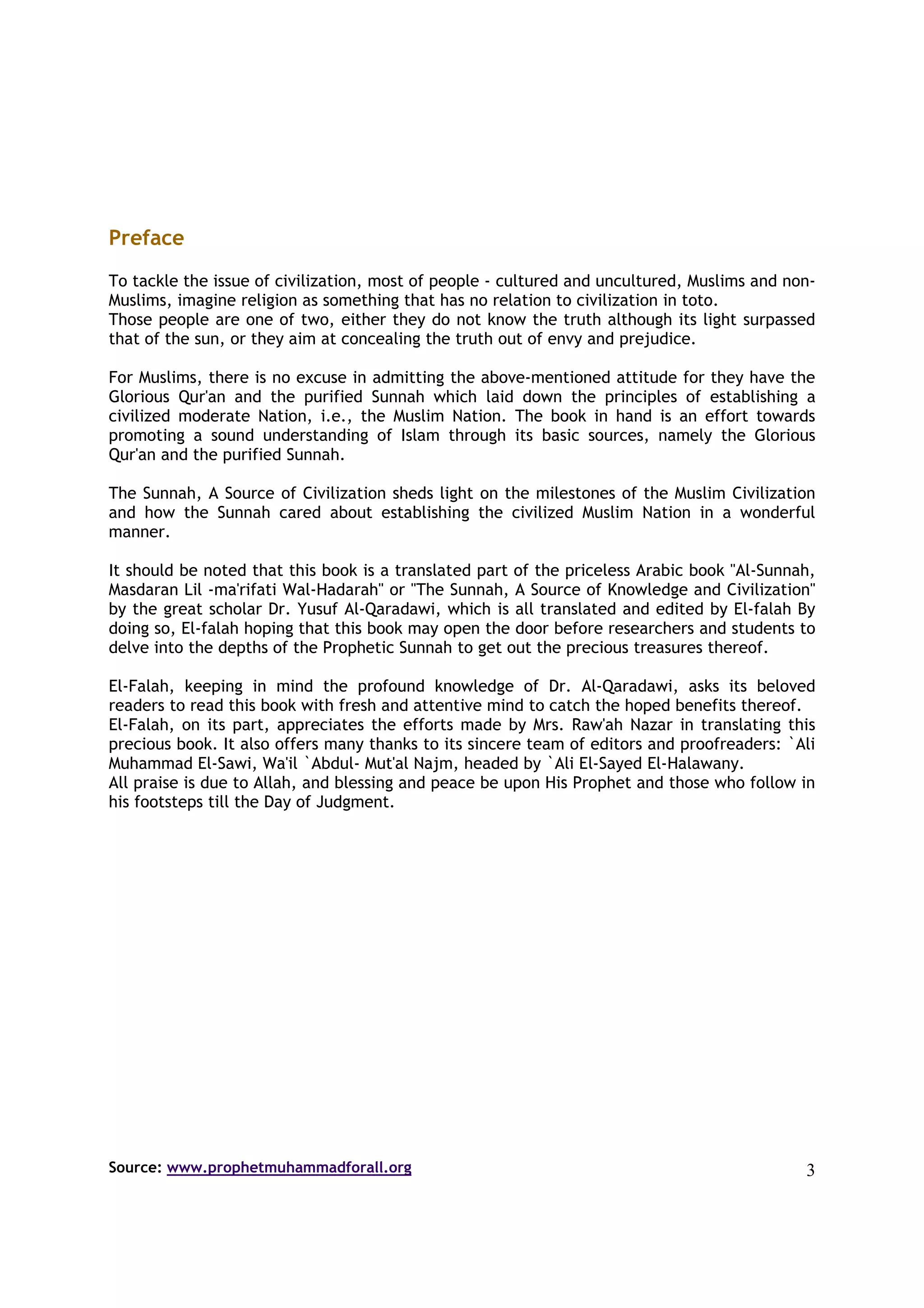 The Sunnah A Source of Civilization by Qaradawi | PDF
