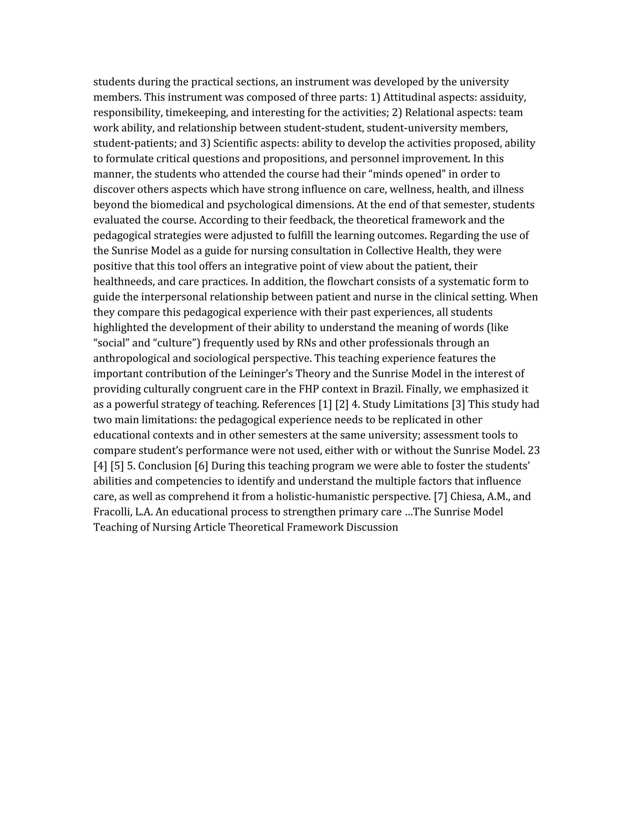 The Sunrise Model Teaching of Nursing Article Theoretical Framework ...