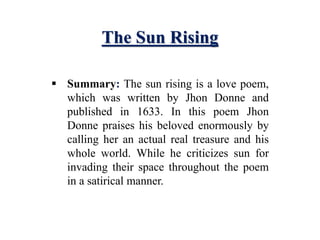 The Sun Rising by Jhon Donne Critical Analysis | PPTX