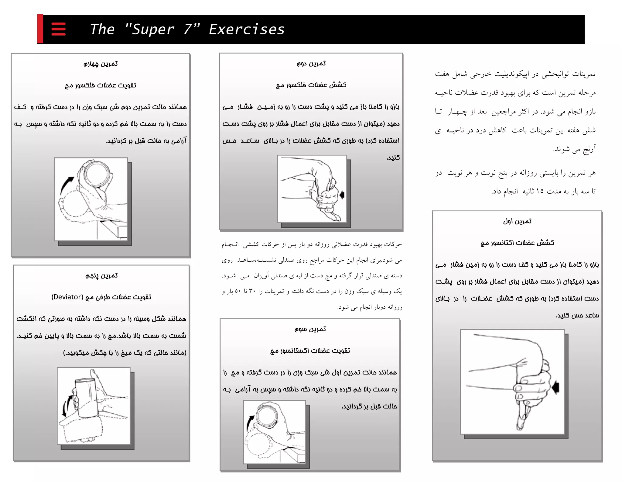 The super 7 exercises tennis elbow rehabilitation (in Persian) | PDF