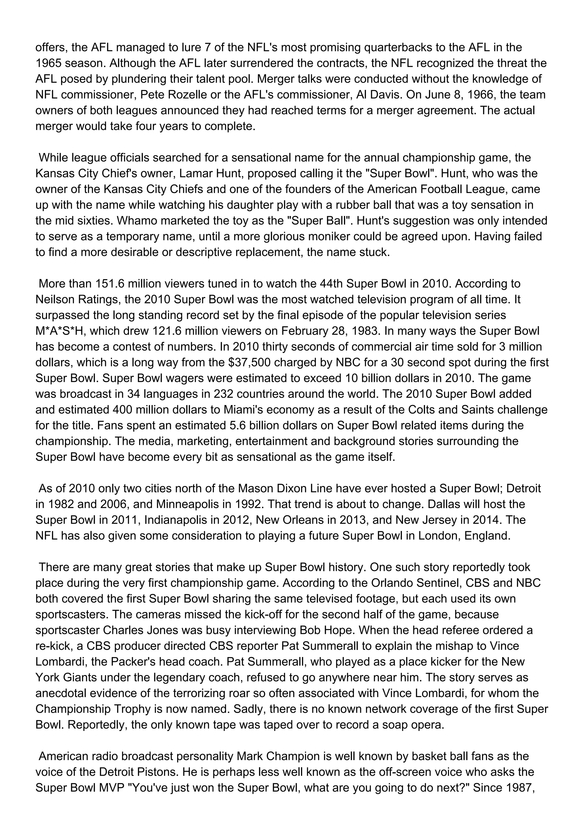 The Super Bowl History | PDF