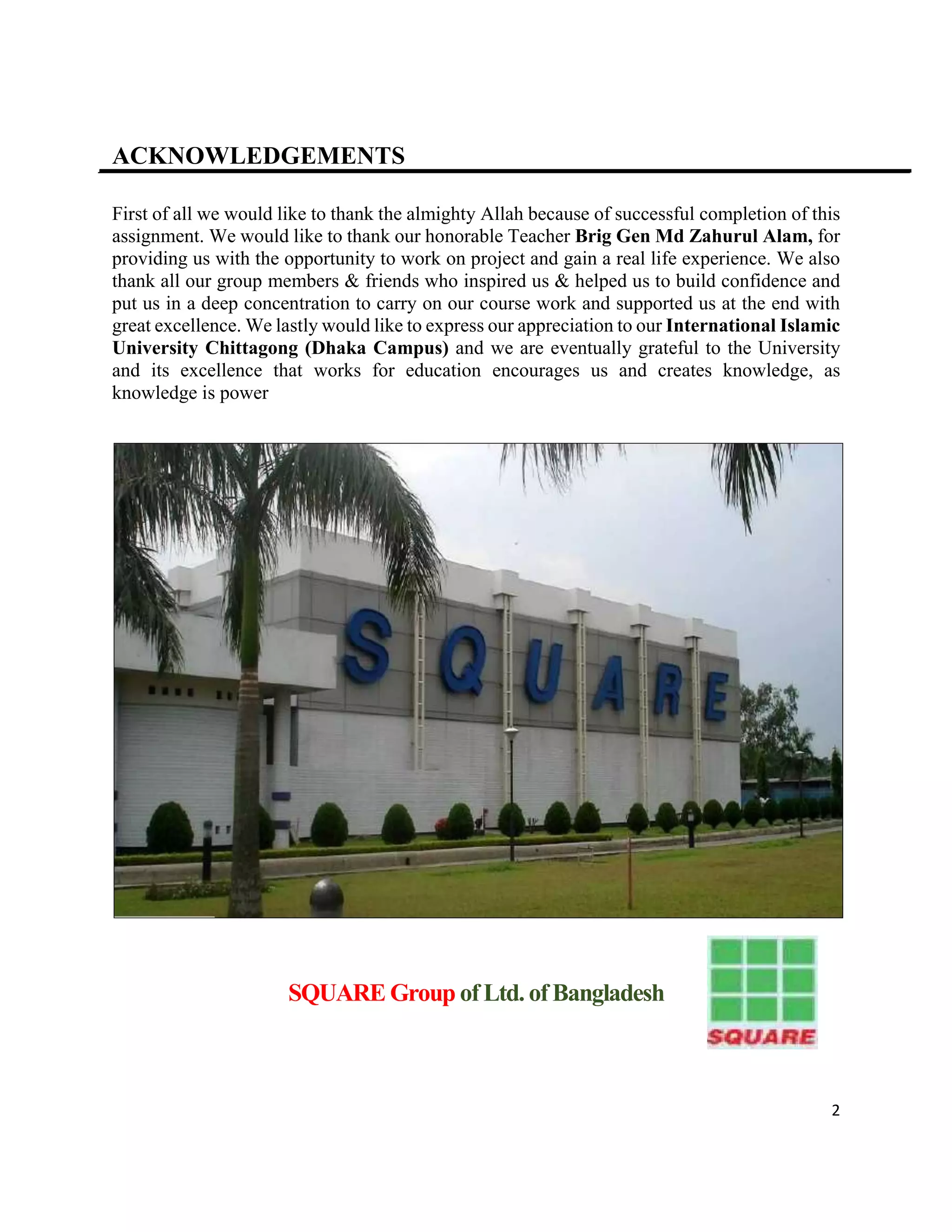 The supply chain process of square group of ltd. of bangladesh assignment hrm | DOCX