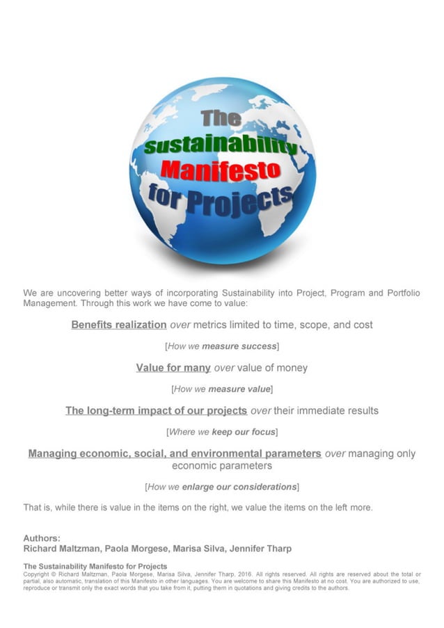 The Sustainability Manifesto for Projects Flyer | PDF
