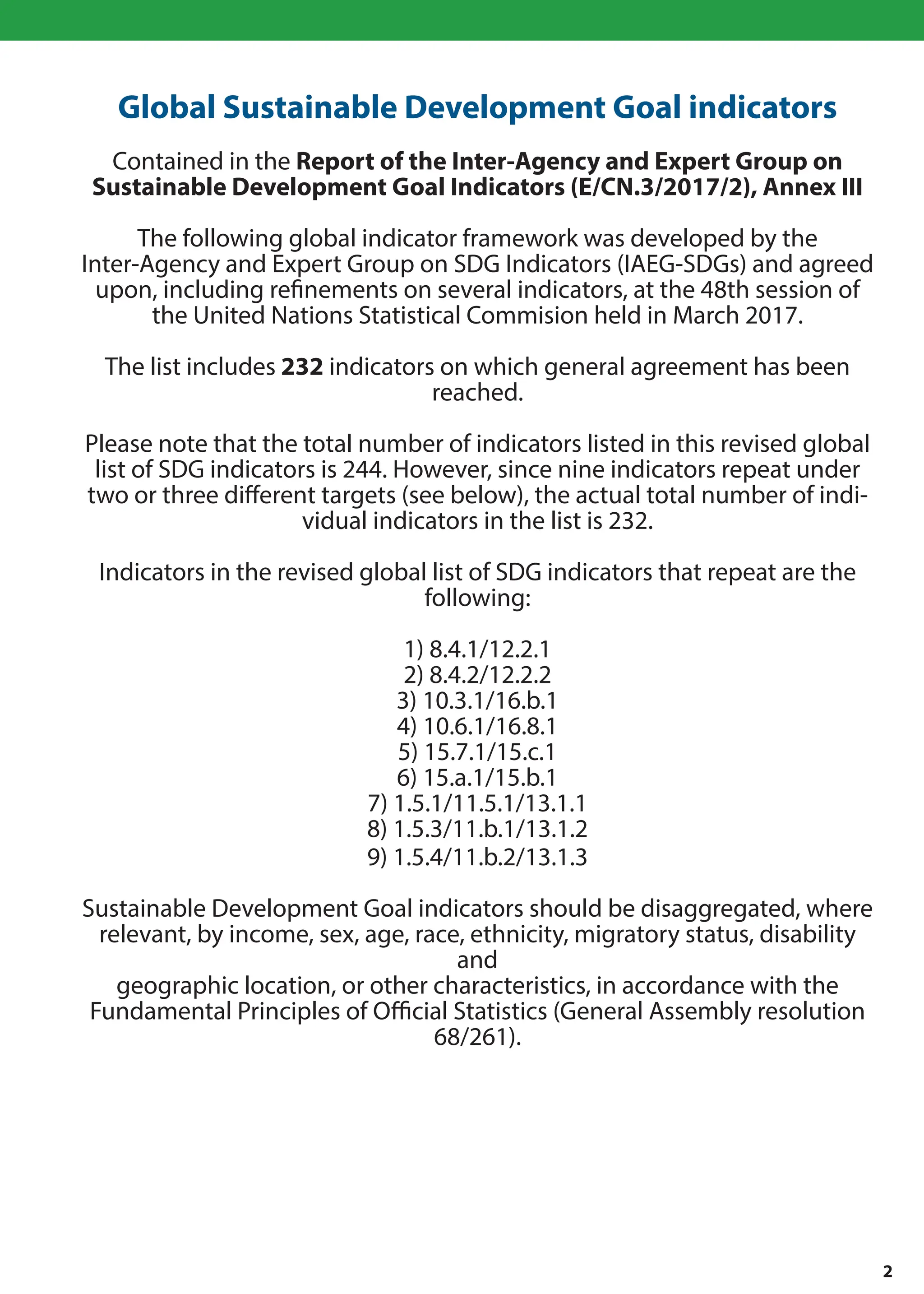THE SUSTAINABLE DEVELOPMENT GOALS TARGETS AND INDICATORS | PDF