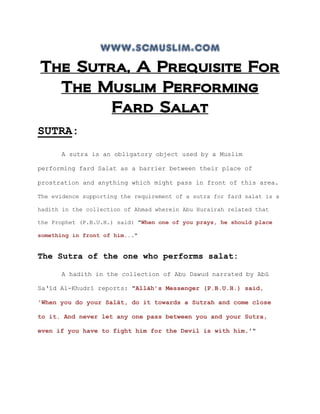 The sutra, a prequisite for the muslim performing fard salat | PDF