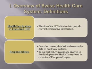 The swiss healthcare system without the health care finances | PPTX
