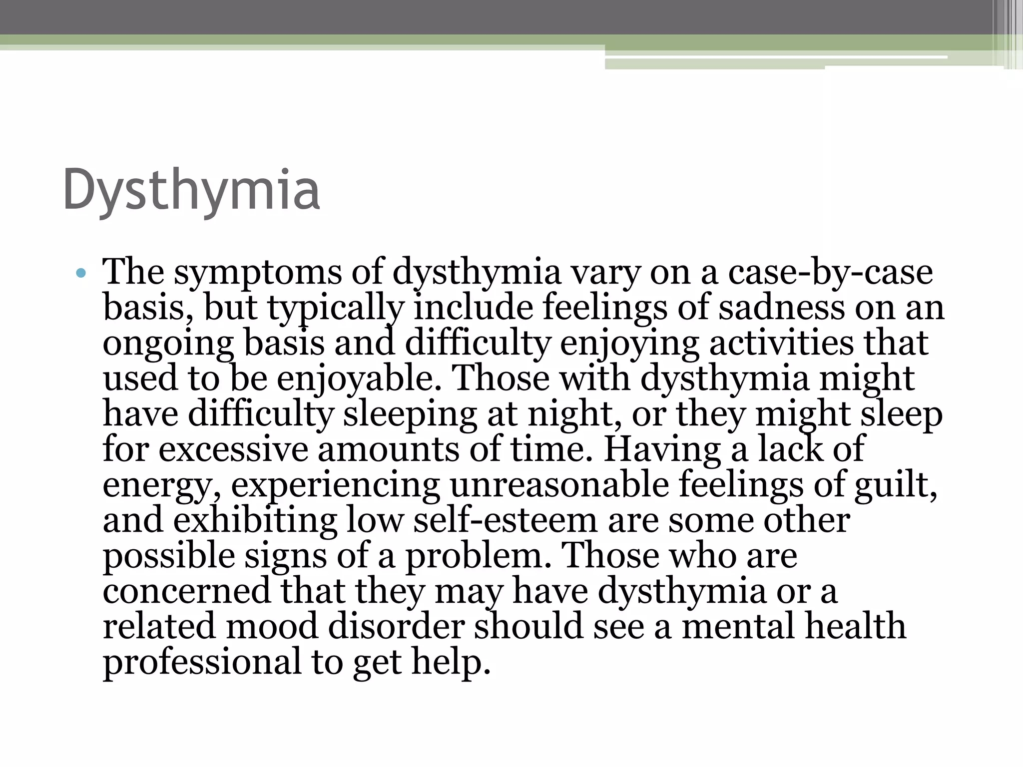 The Symptoms of Dysthymia | PPTX