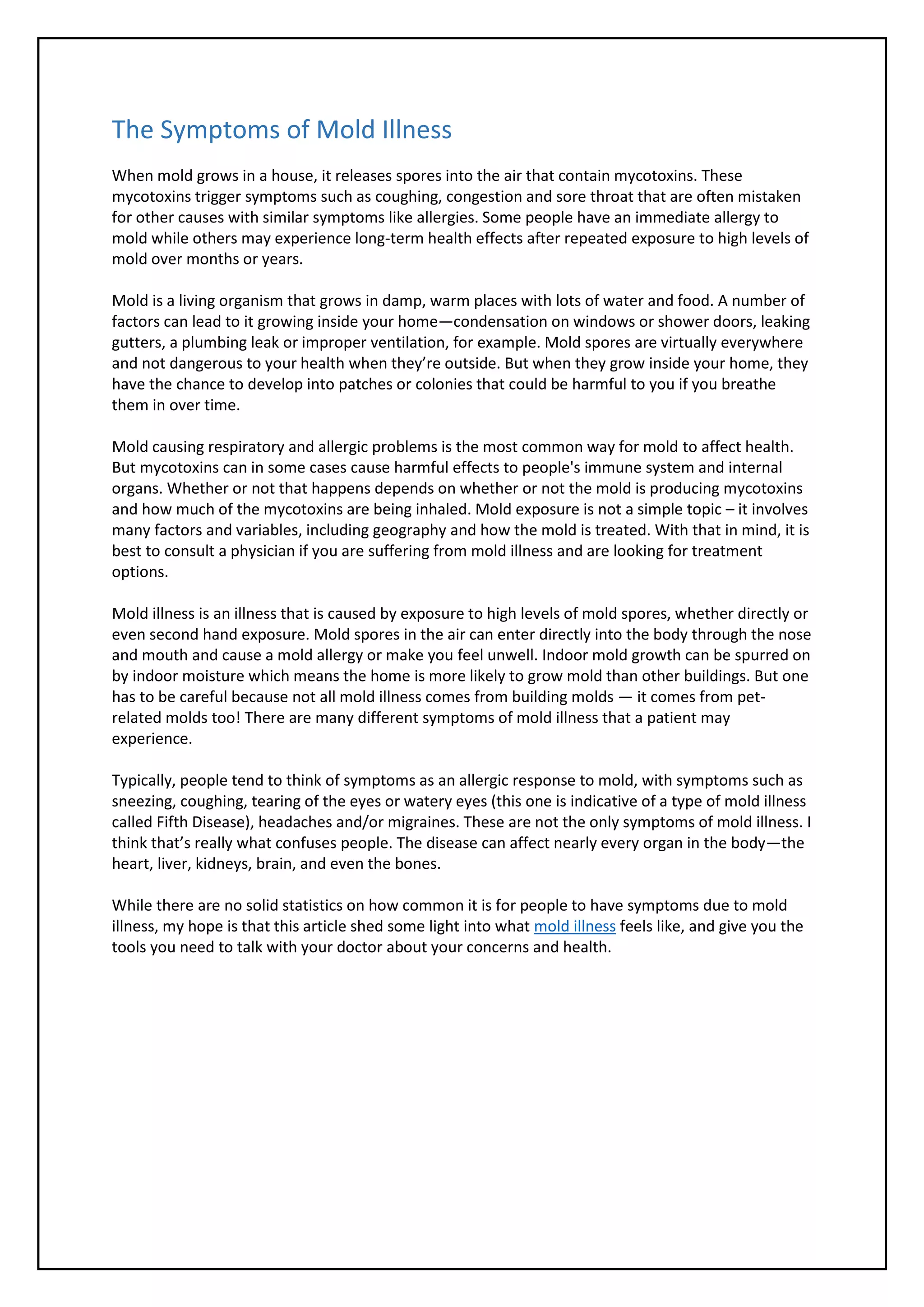 The Symptoms of Mold Illness | PDF