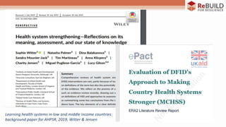 Health system strengthening in LMICs and fragile states – what and how ...