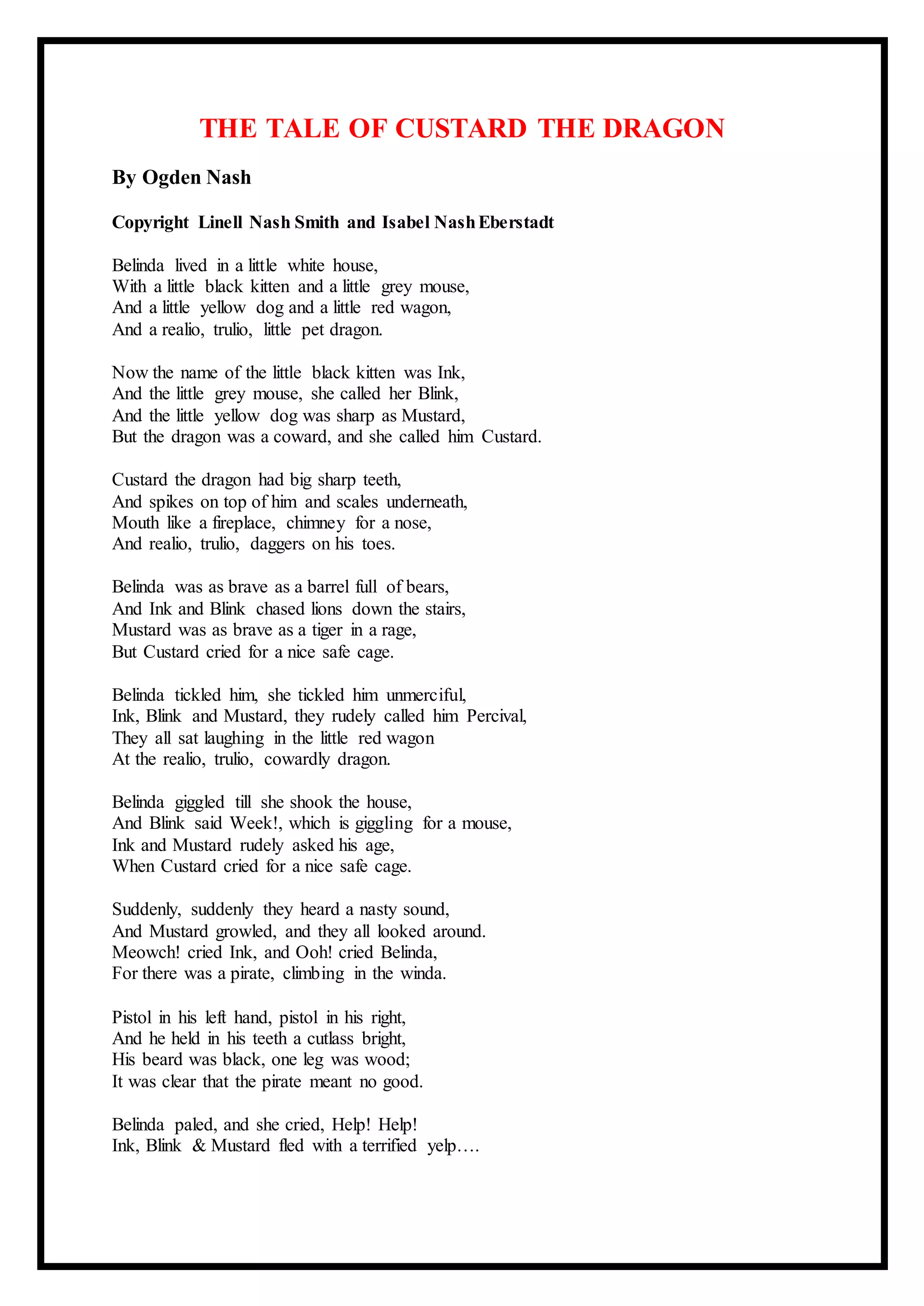 The Tale of Custard the Dragon | DOCX