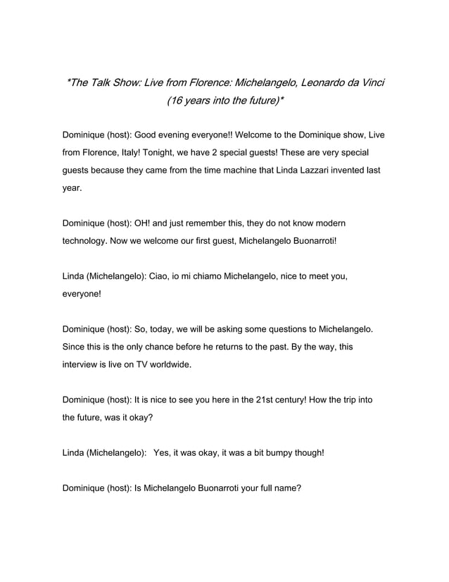 Live from Florence Talk Show Script