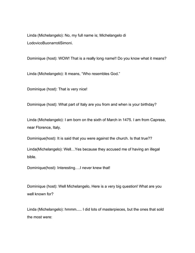 Live from Florence Talk Show Script