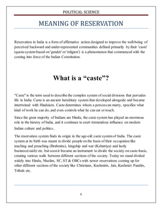 Politics of Reservation | DOCX