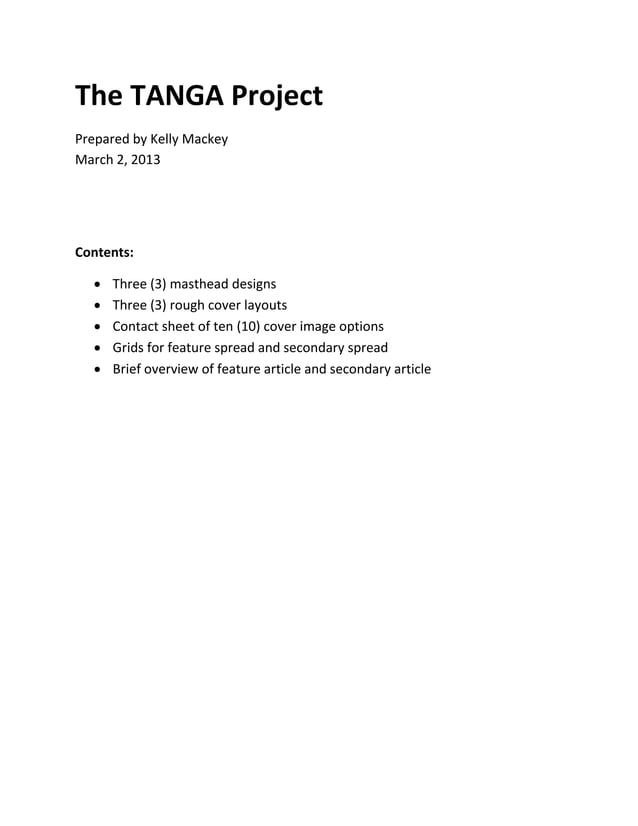 The tanga project kelly mackey - magazine design concepts | PDF