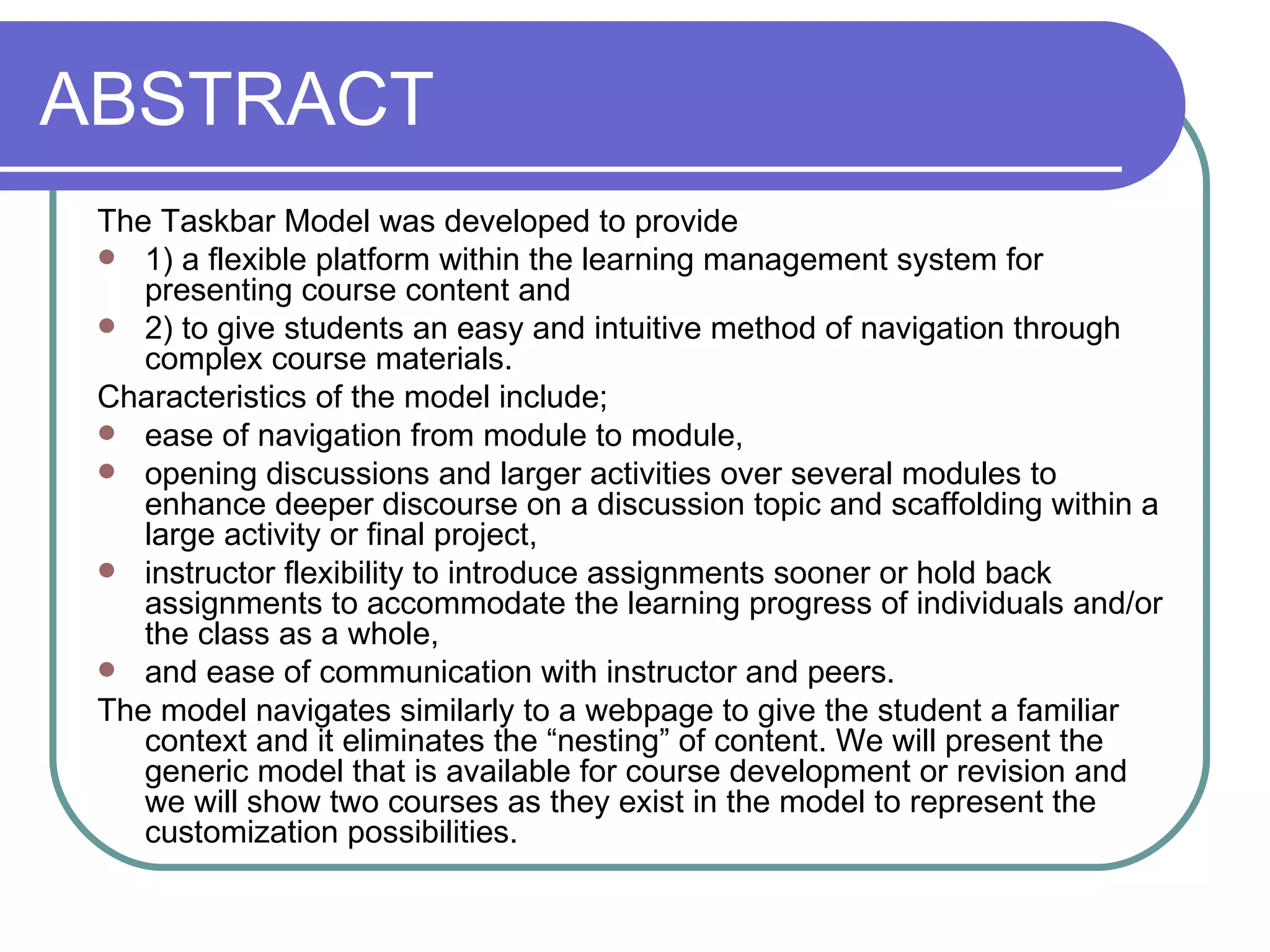 The taskbar model presentation | PPT