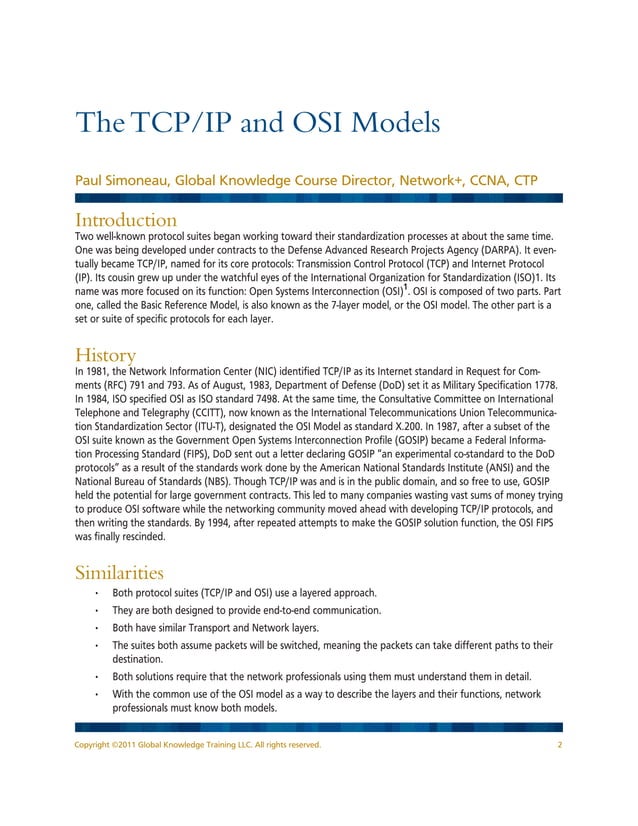 The TCP/IP and OSI models | PDF